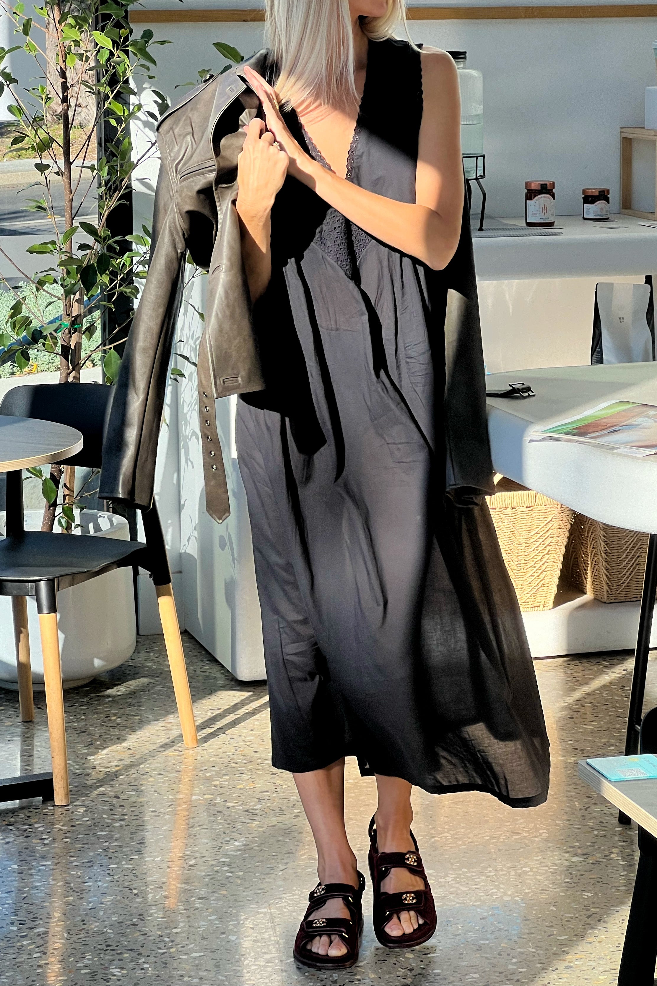 LANEWAY THE LABEL Vintage Cotton Gown in Noir